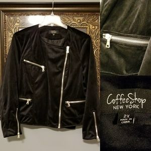 CoffeeShop | Jackets & Coats | Coffeeshop Velvet Silver Zipper Jacket ...